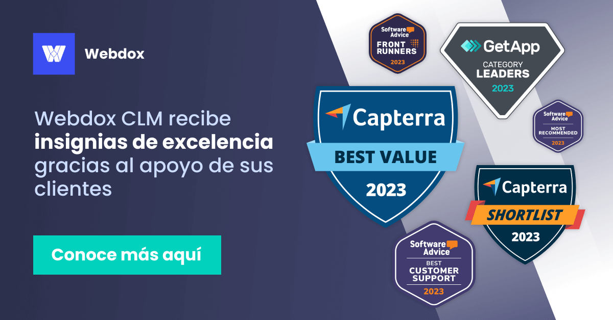 Webdox CLM recibe insignias de Capterra, Software Advice y Getapp